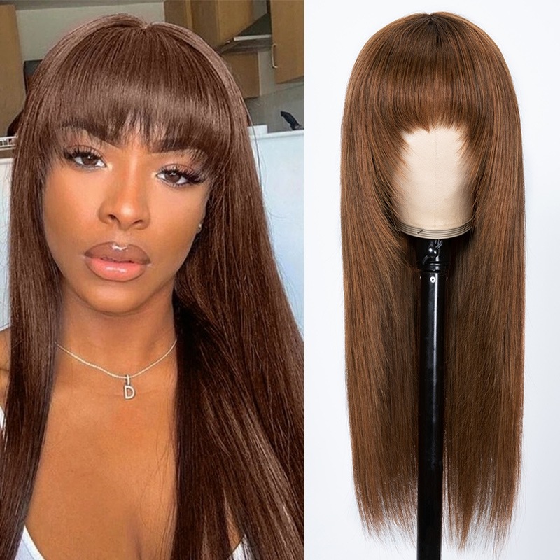 UNice Glueless Dark Brown Hair Color Bang Wig Install in 5 Mins