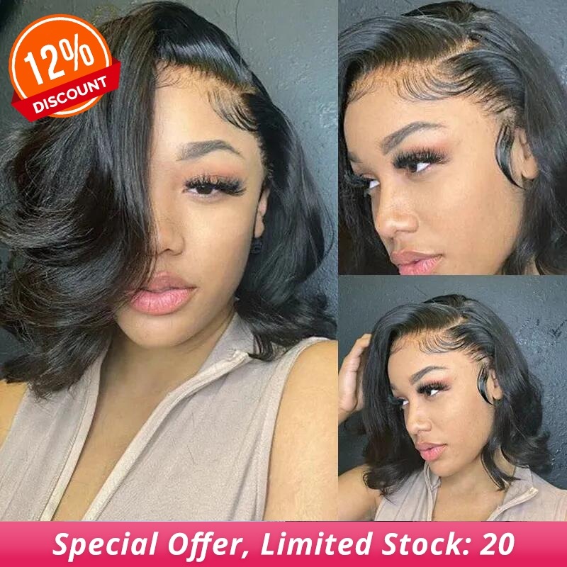 UNice Short Natural Wave Bob Wig Human Hair Lace Front 180 Density Wig