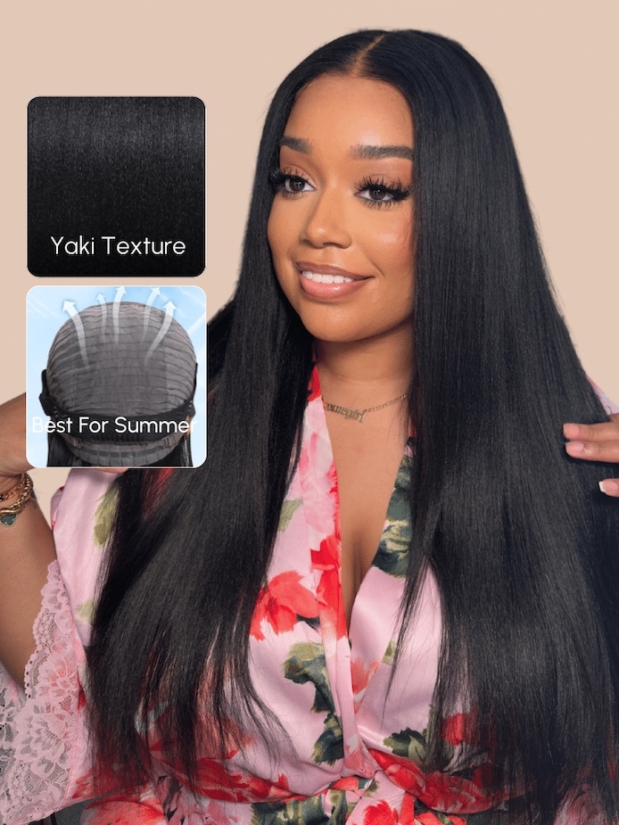 UNice Bye Bye Knots Perruque 7x5 Lace Sans Colle Glueless Yaki Lisse ...